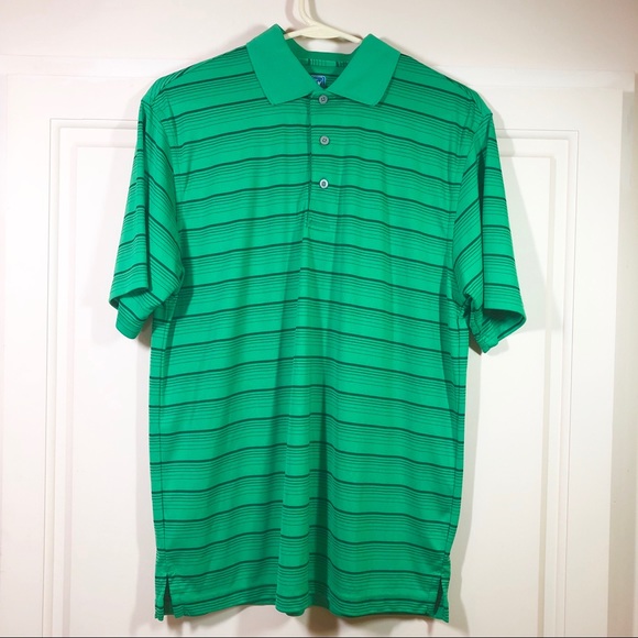 PGA Tour | Shirts | Mens Pga Tour Green Ss Stripe Golf Shirt M | Poshmark